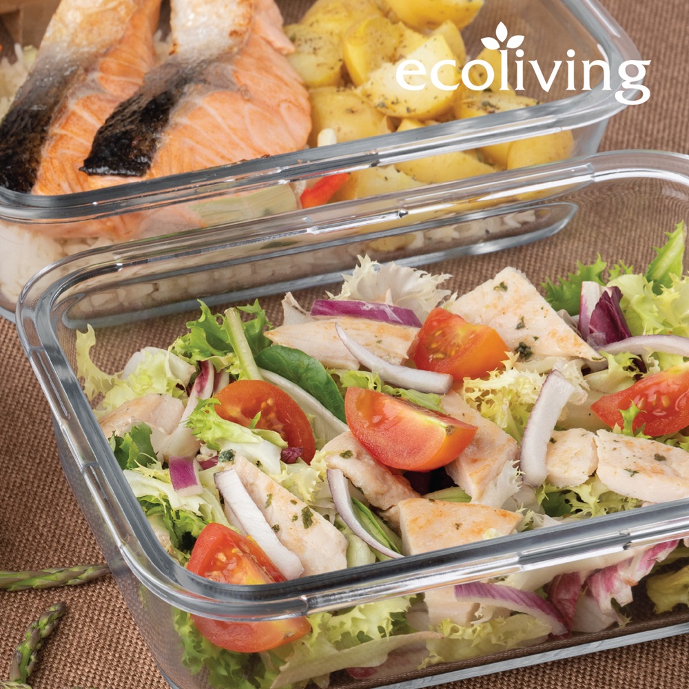ECO LIVING 400-1000ml Rect. Airtight 4Side Glass Lock Food Container W ...