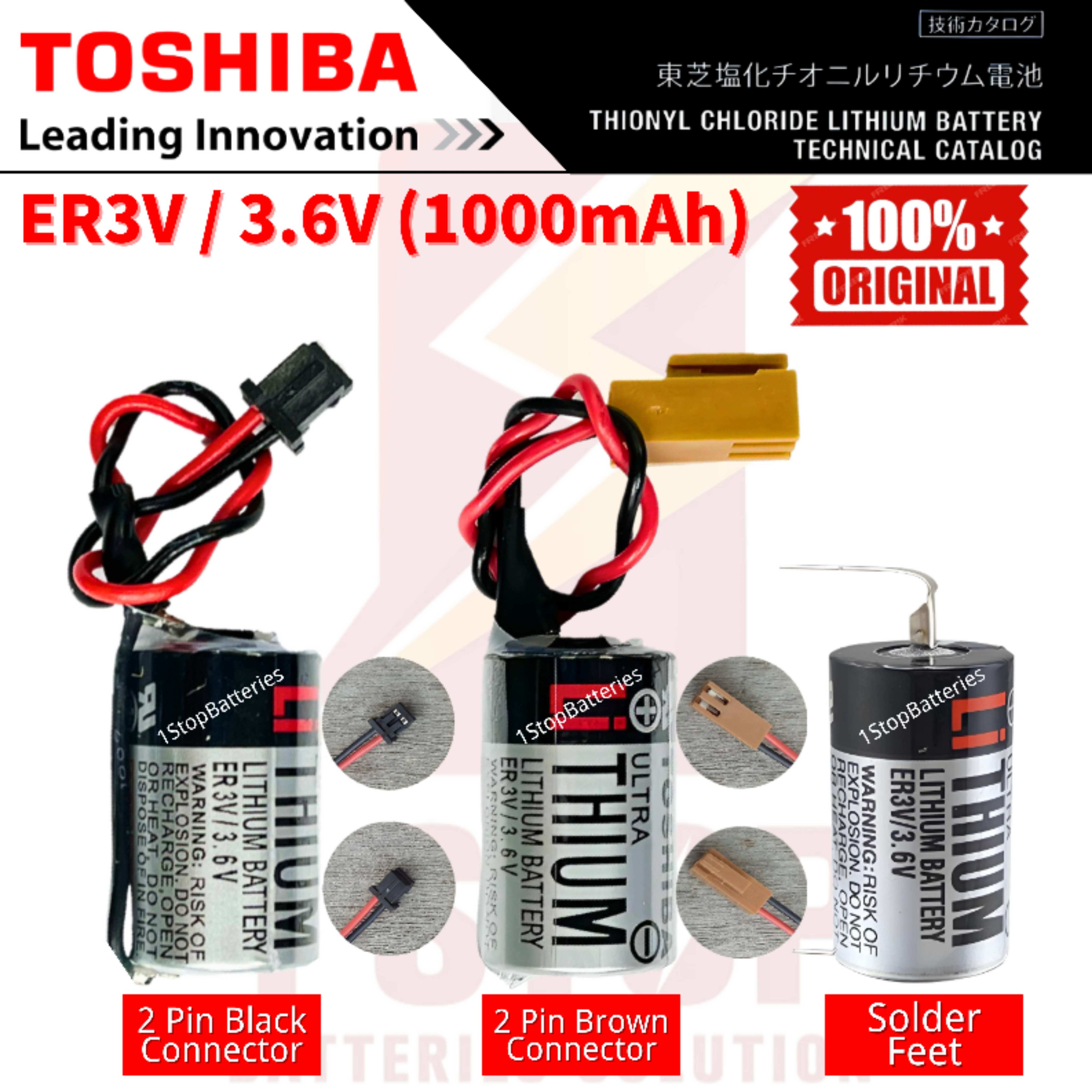 Original Toshiba ER3V 3.6V 1000mAh Lithium Batteries with Plug Connector, Solder Feet for CNC ...