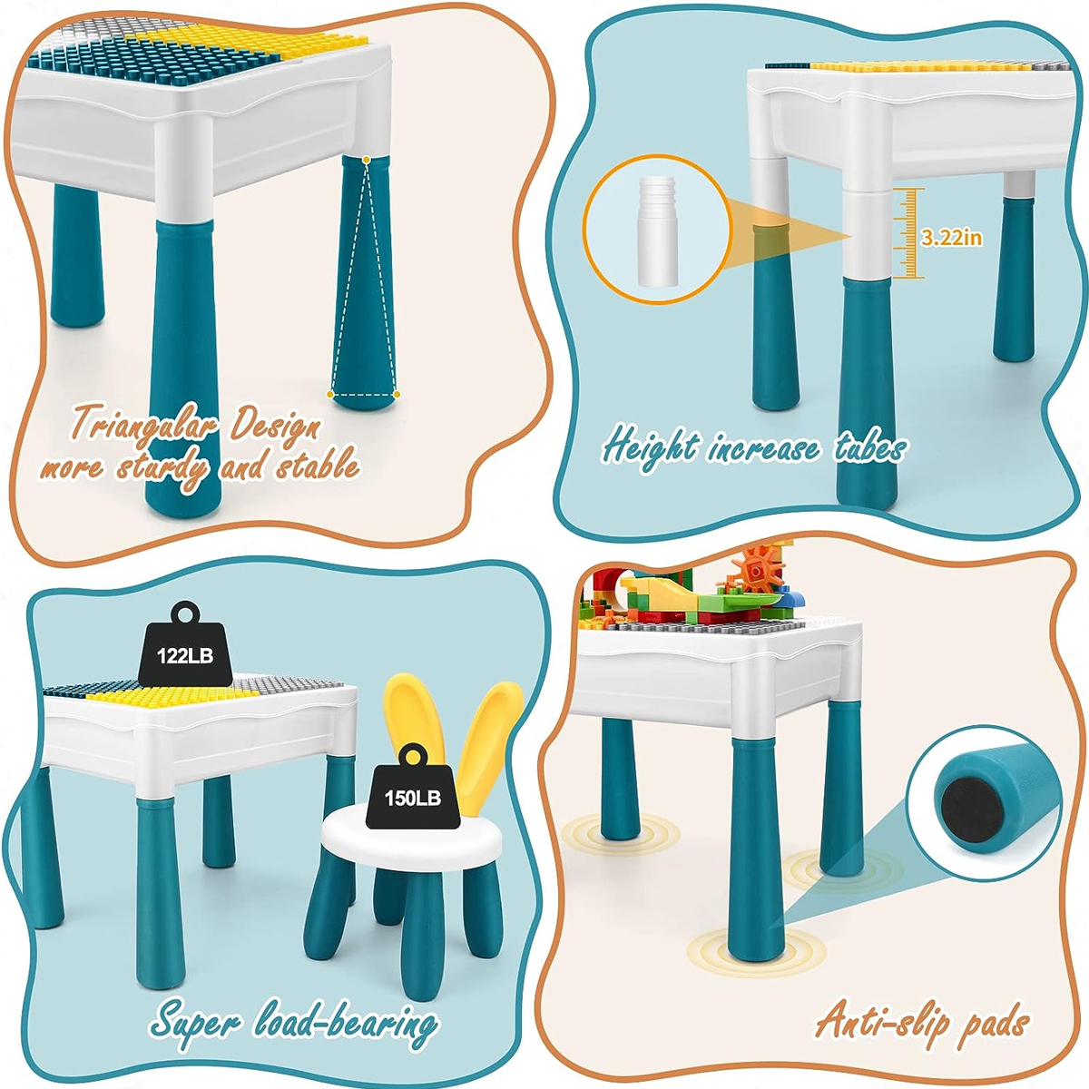 【24H】Multi-Function Building Blocks Table For Kids Learning Playing Study Drawing Compatible ...