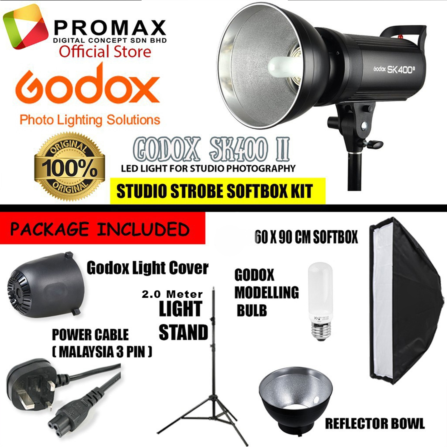 Godox SK400II / SK-400II-V Professional Compact 400Ws Studio Flash ...