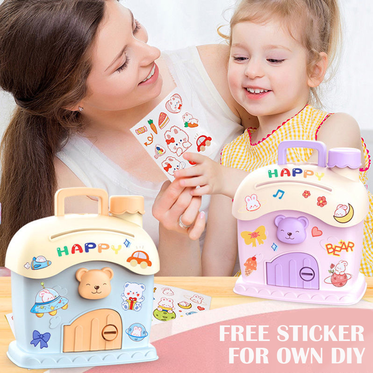 Kids Piggy Bank House Design Coin Bank Sticker Toy Intellectual Money ...