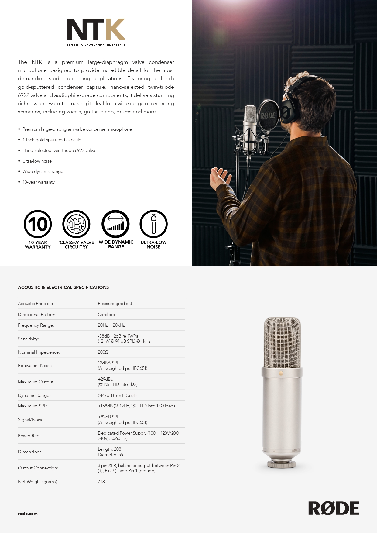 RODE NTK PREMIUM LARGE-DIAPHGRAM VALVE CONDENSER MICROPHONE WITH ULTRA ...