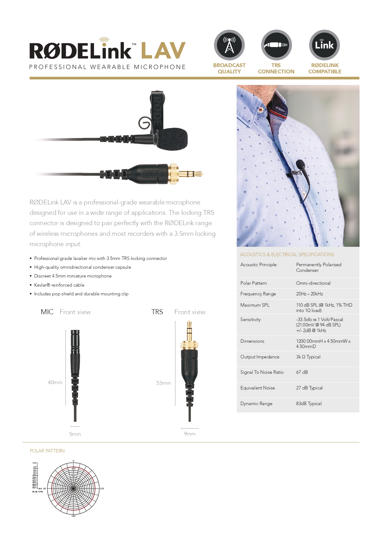 RODE RODELINK LAV PROFESSIONAL GRADE LAVALIER MICROPHONE WITH OMNIDIRECTIONAL POLAR PATTERN& 3 ...