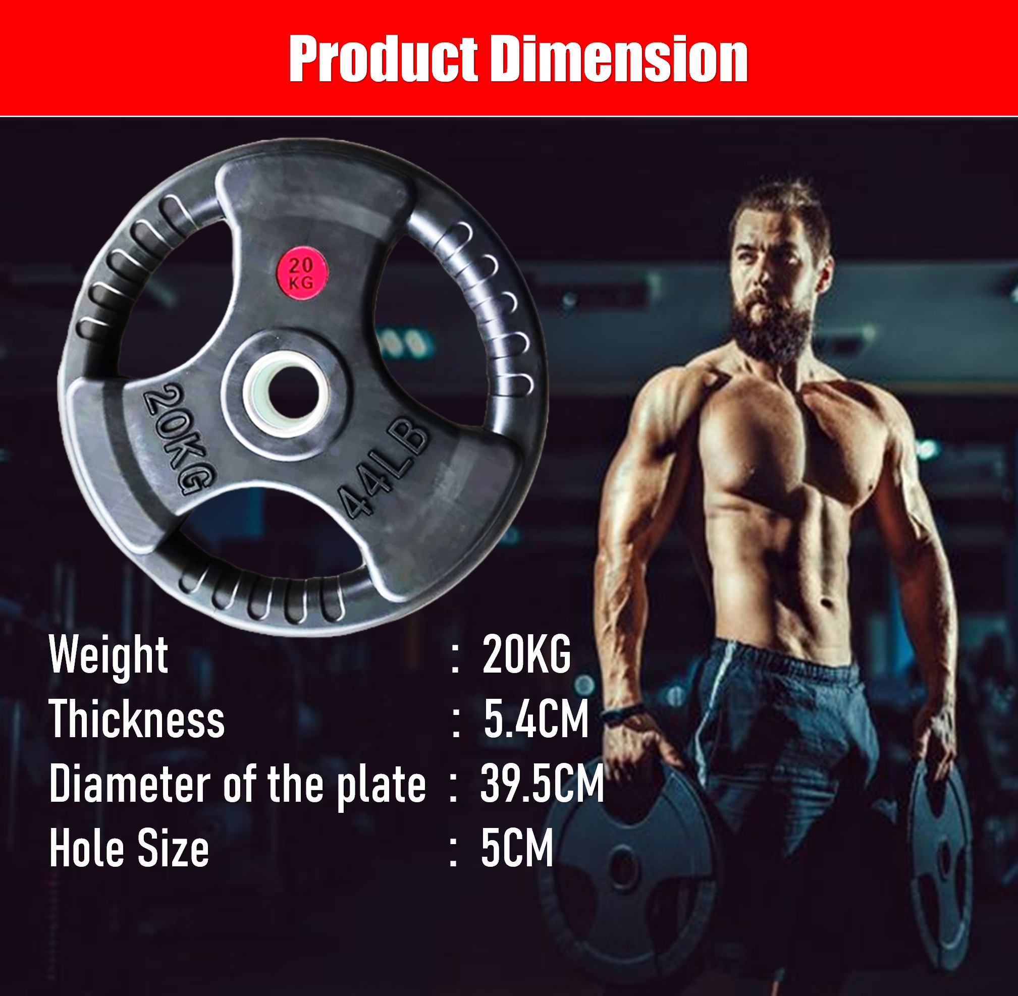ADSports 20KG Rubber Coated Olympic Weight Plates Dumbbell Inner Layer ...