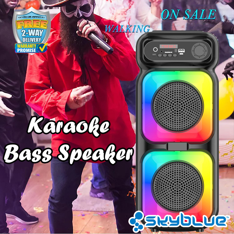 Skyblue LED Wireless Speaker Bluetooth Bass Besar Set With Super Spiker ...