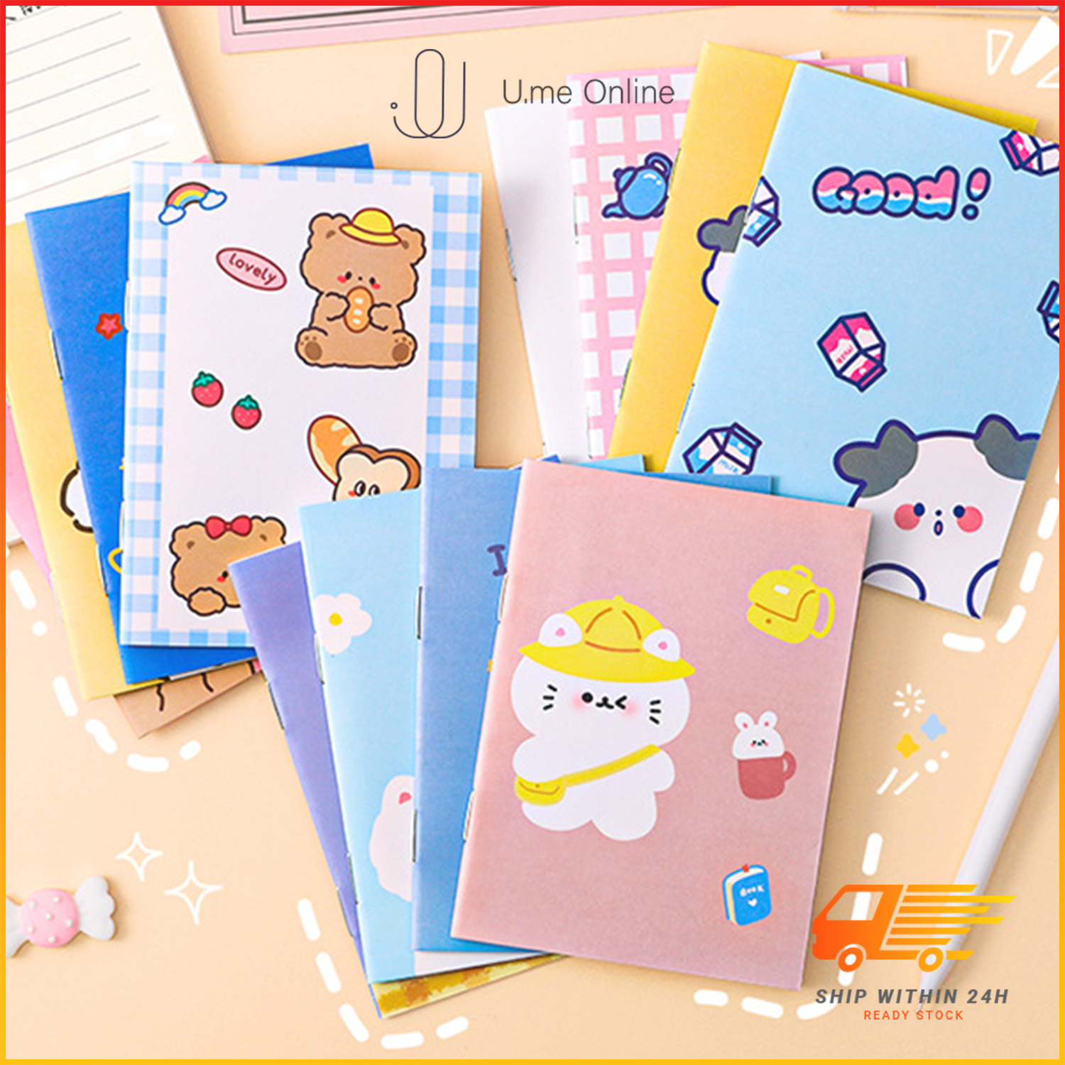 U.me Korea Cute Cartoon Mini Notebook Stylish Simple Cartoon Office ...