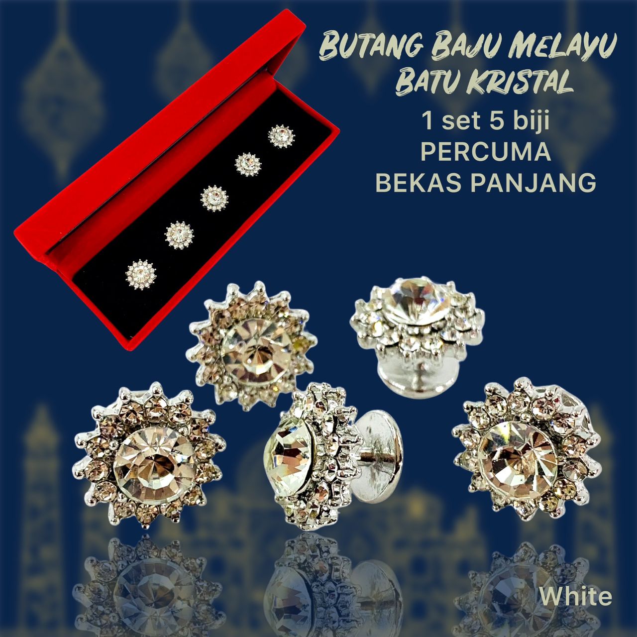Elegant Brooch 1 set [Free Box] Butang Baju Melayu Nikah Batu Kristal ...