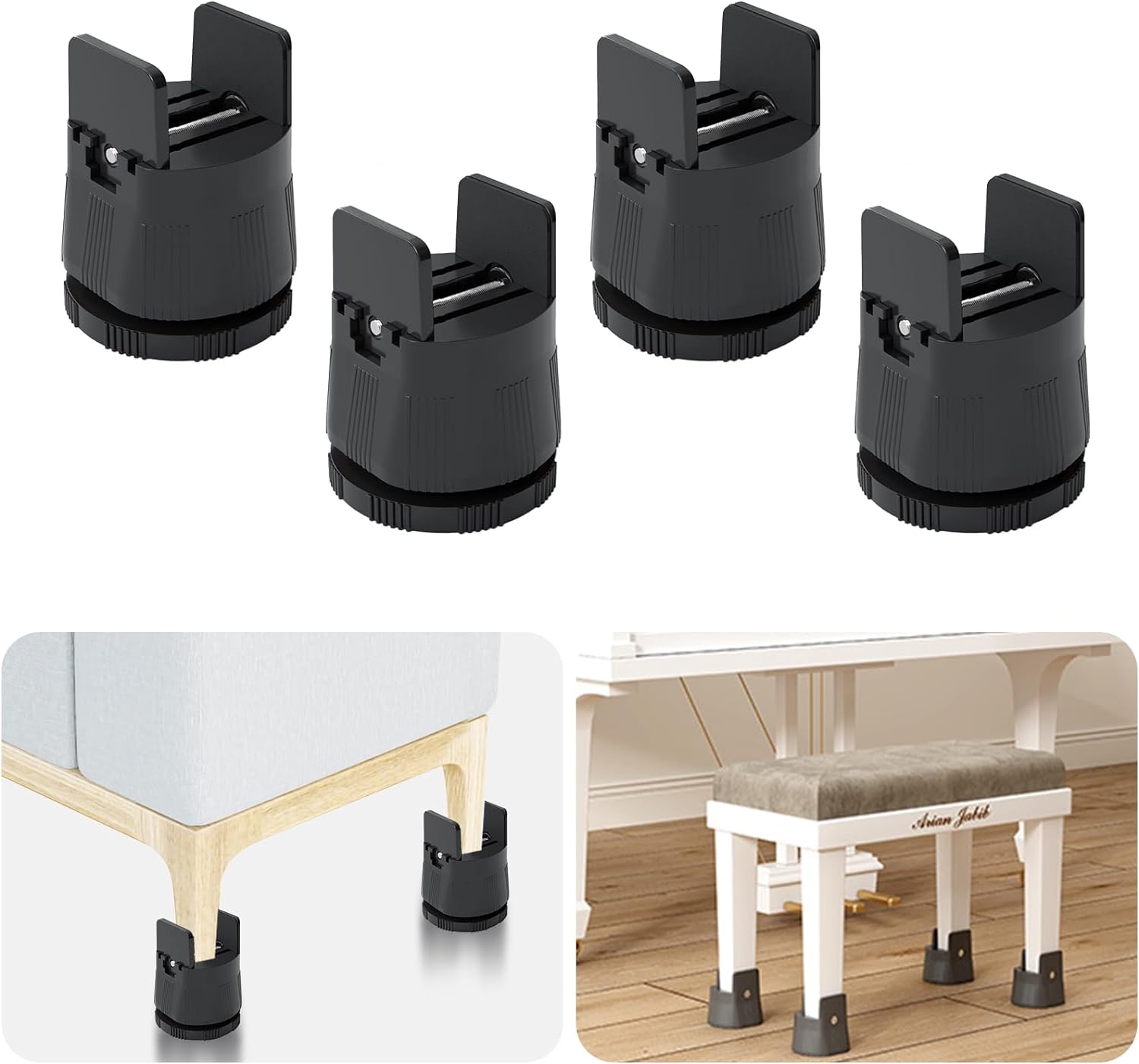 4PCS Bed Foot Booster Mats Chair Leg Risers Adjustable Chair Feet Riser ...