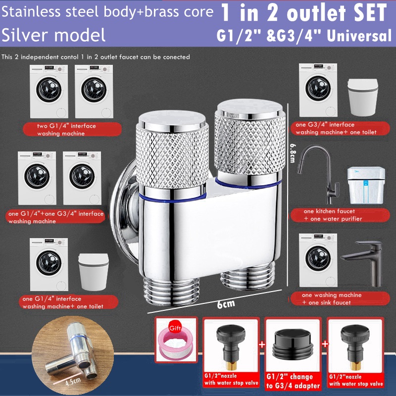 Washing Machine Tap Valve Outdoor Faucet Copper G1/2/G3/4 Washing Machine Faucets Garden Water ...