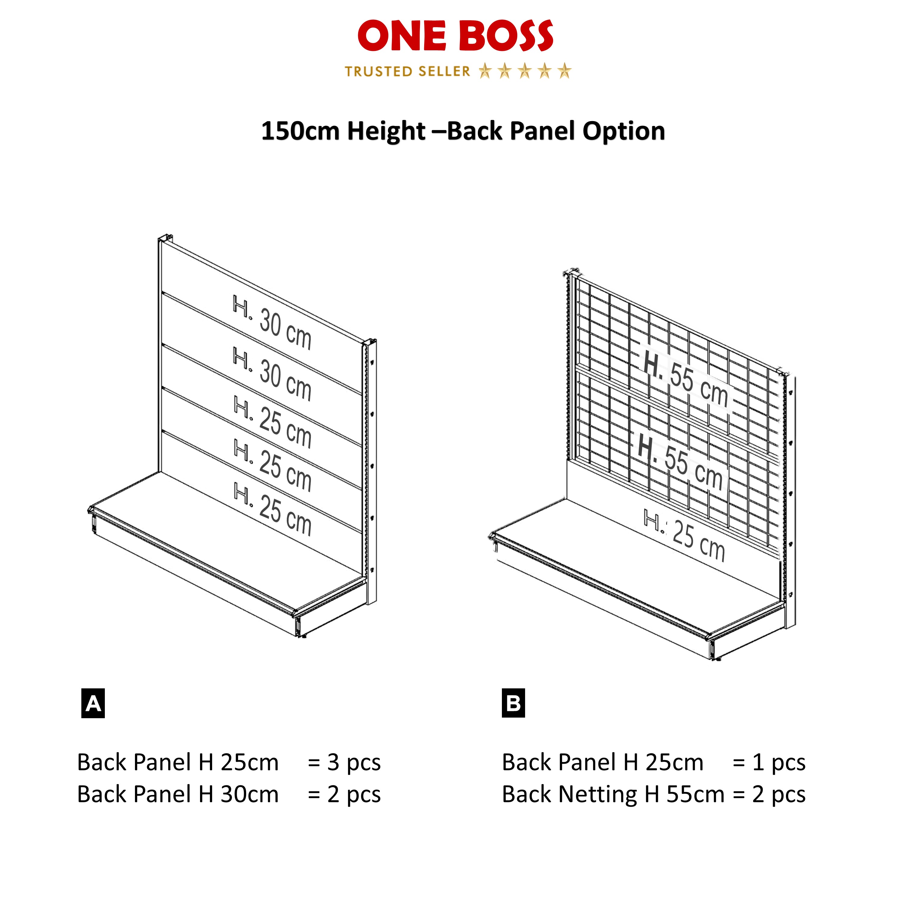 ONE BOSS Wall Gondola single join black plate netting mini market rack ...