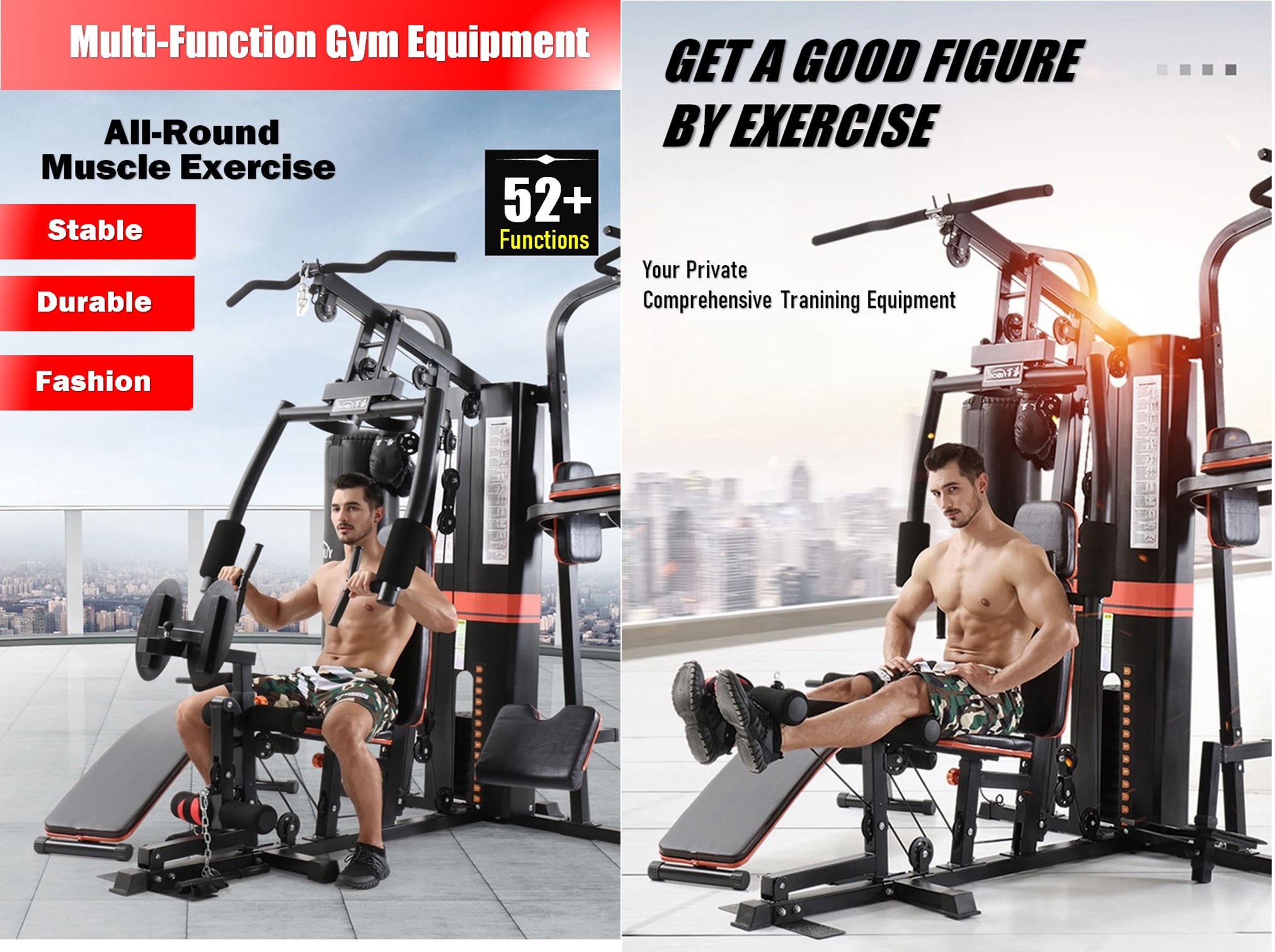 ADSPorts 806 ( 3 Station ) Gym MultiFunction Workout Station Boxing Bag, Pull Up Station, Power ...