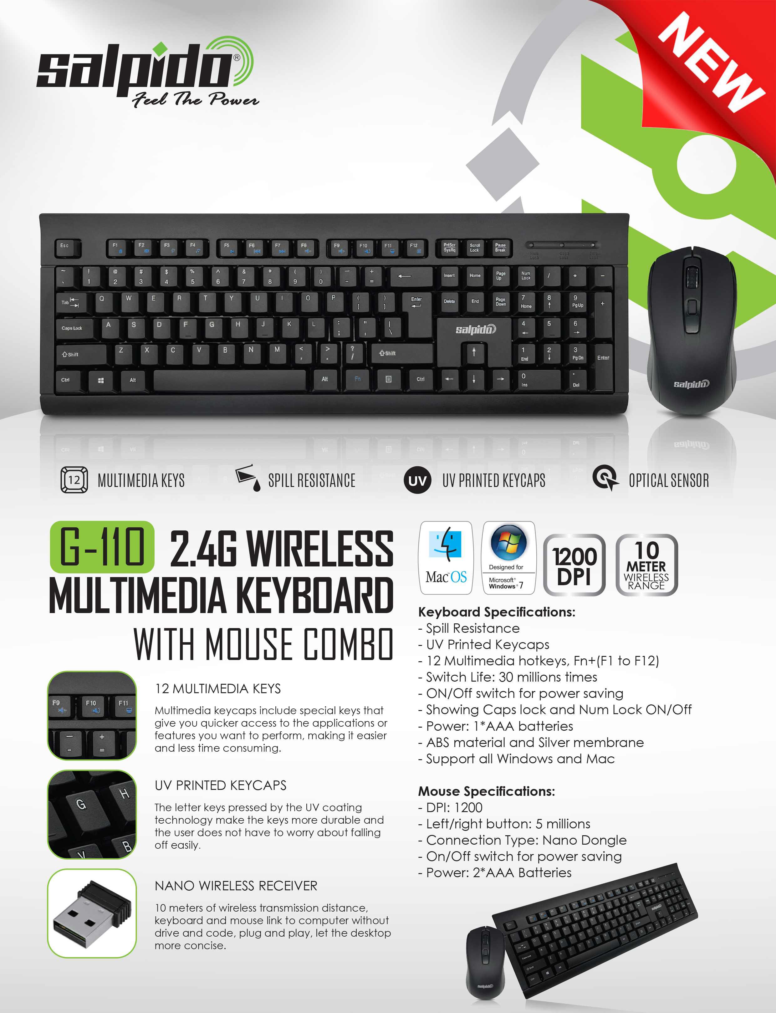SALPIDO Wired and Wireless Multimedia Office Keyboard and Mouse Combo ...