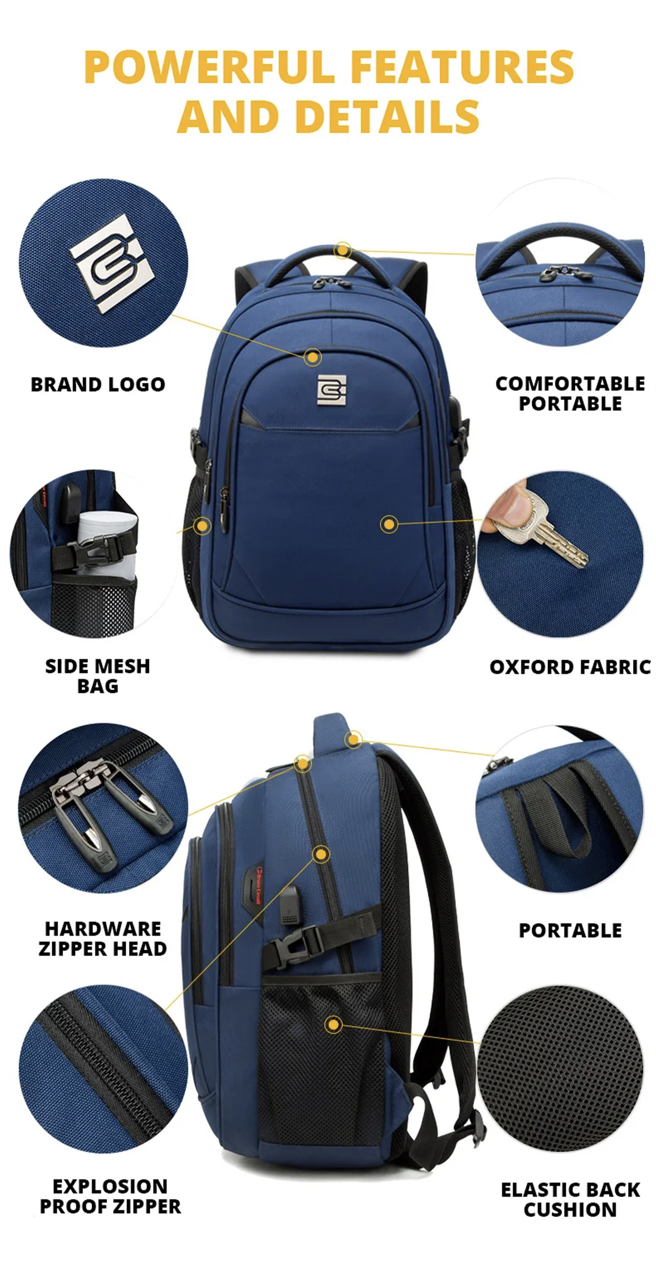 BRUNO CAVALLI Multifunctional 16" Laptop Computer Backpack with Laptop ...