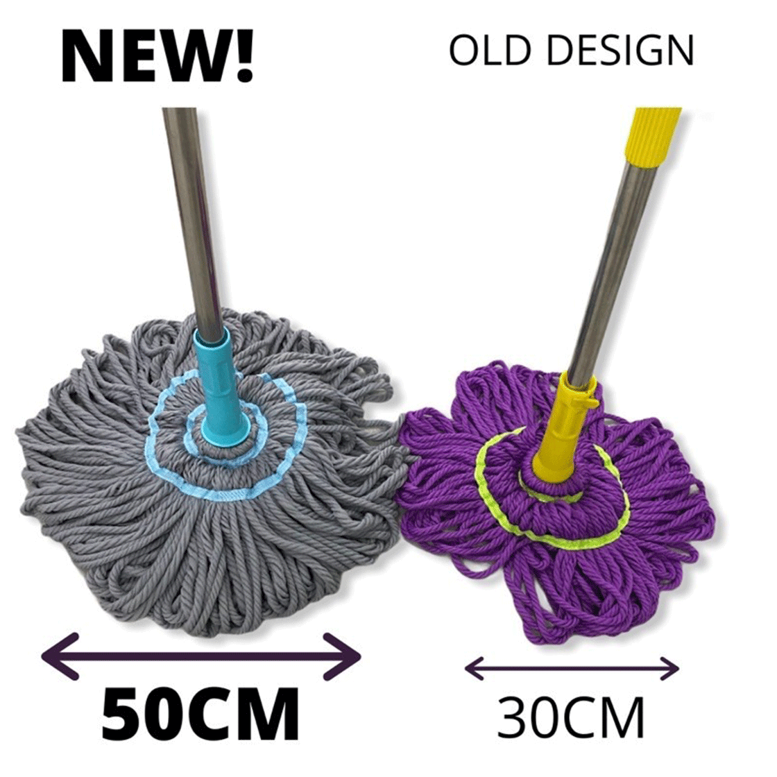 Mop Kain Besar 50cm Easy Squeeze Twist Mop 110cm+ Long Handle Wet Dry ...