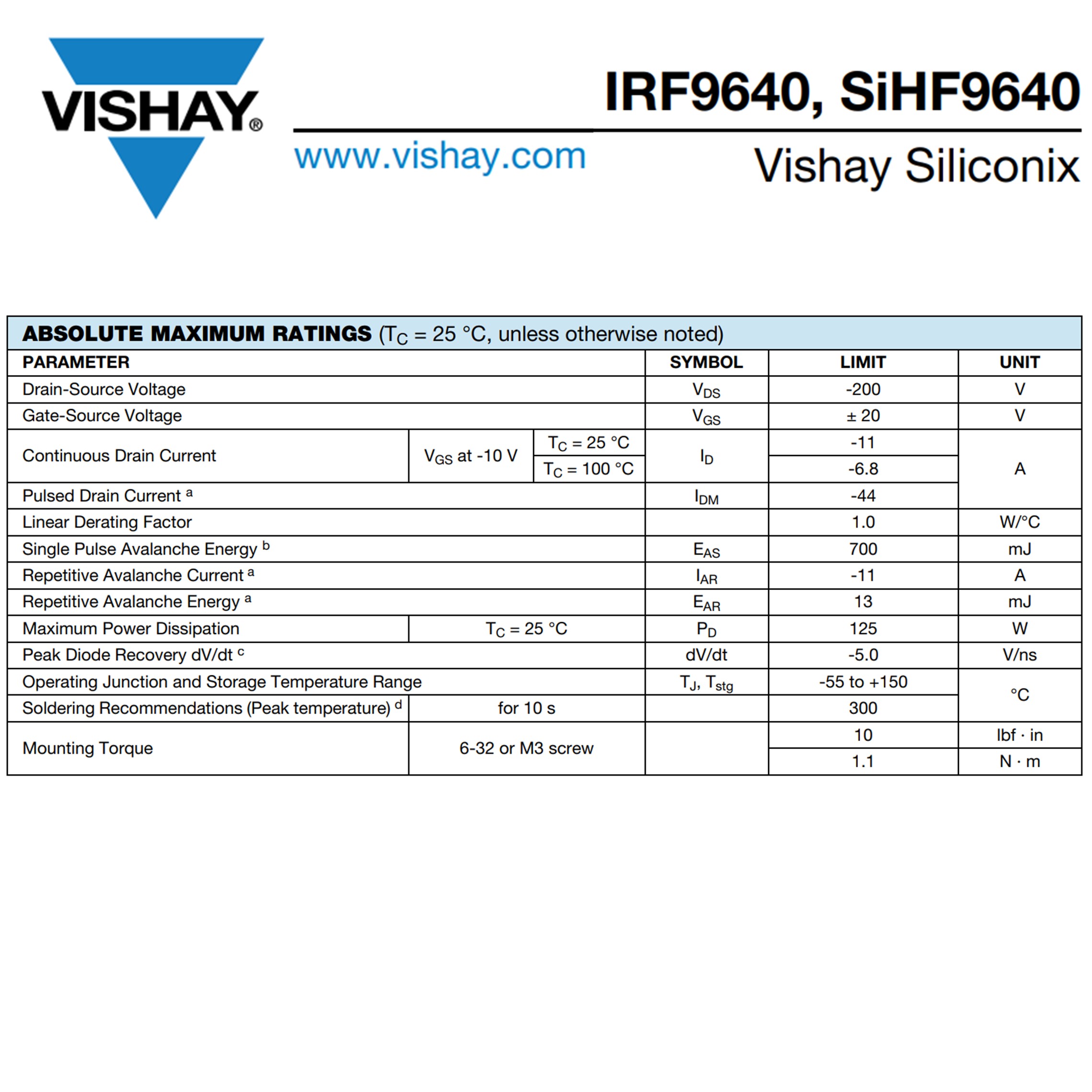 Original IRF9640 IRF9640PBF P-Channel MOSFET 200V 11A TO-220 IRF 9640 ...