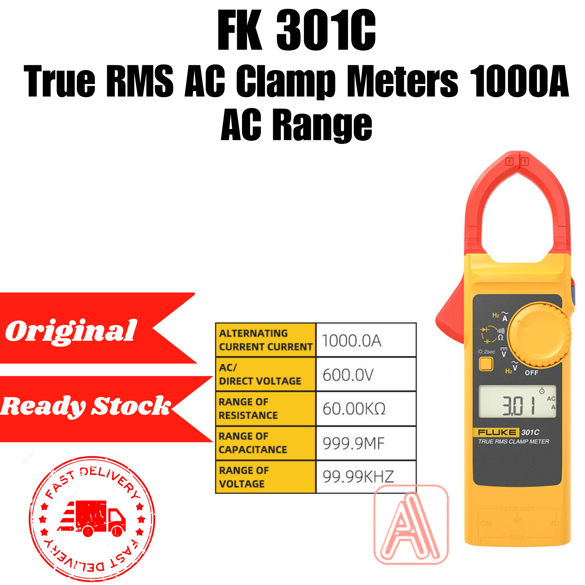 Fluke 301C True RMS AC Clamp Meter 1000AC-Original | Shopee Malaysia