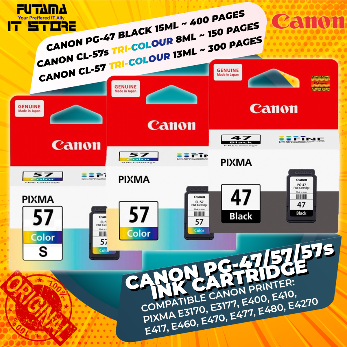 Canon PIXMA PG-47 (Black), CL-57/CL-57s (Colour) Original Ink Cartridges | Shopee Malaysia