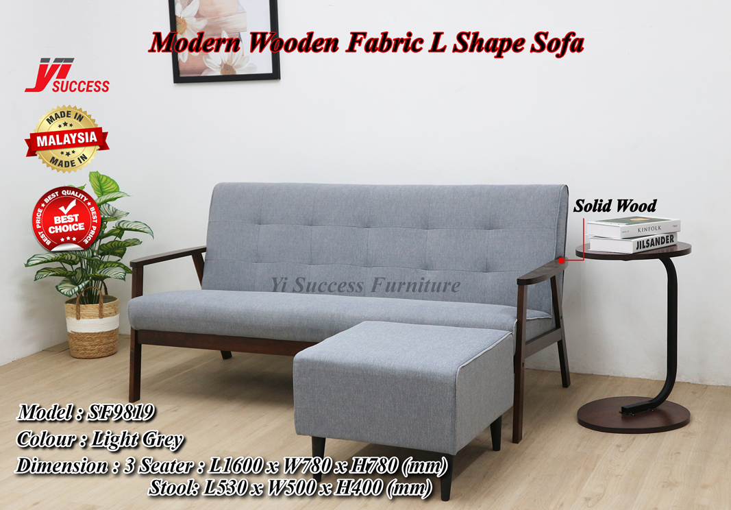Yi Success Benedict Wooden L Shape Sofa / Modern Fabric L Shape Sofa ...