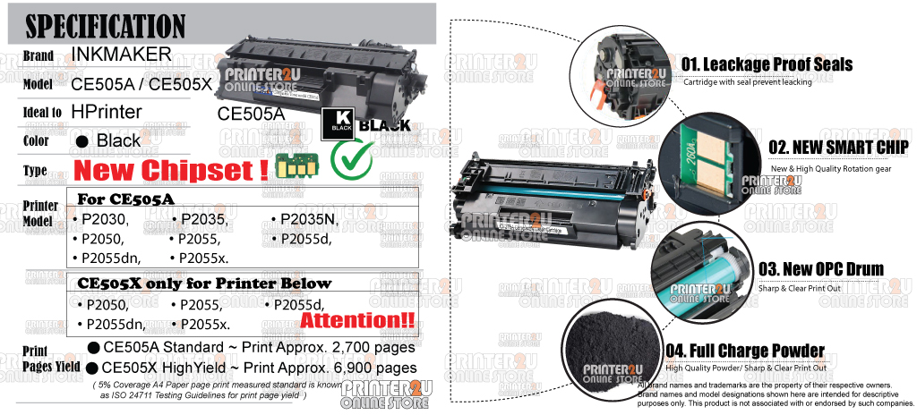 4x Compatible to HP CE505X 05X CE 505X HP LaserJet HP05X P2055 P2055d ...