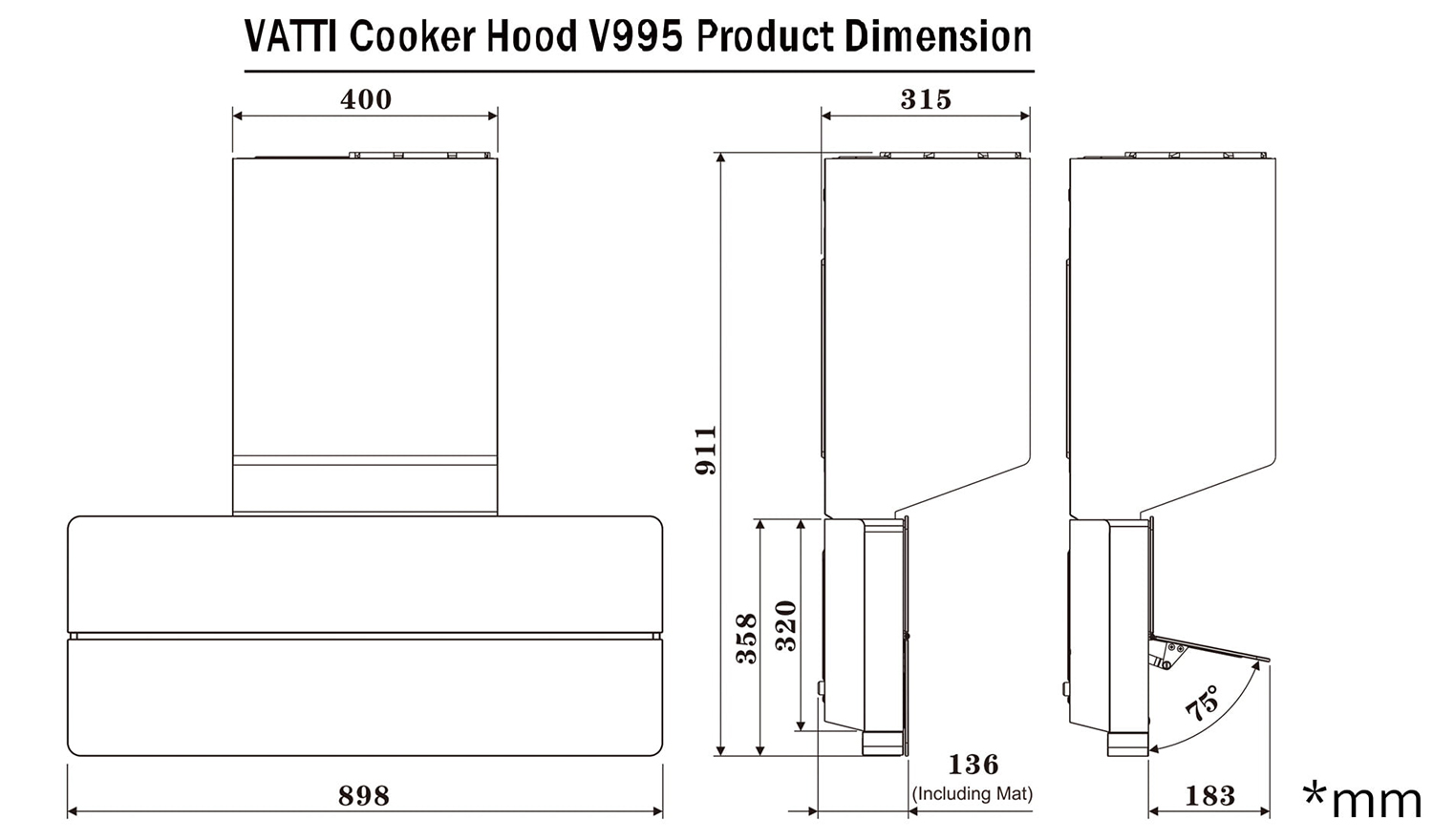 Vatti V995 “Slim Series Type” Cooker Hood | ESH | Shopee Malaysia