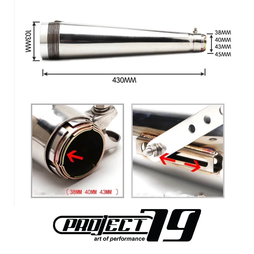 Project79 Universal Chopper Muffler Tabung Ekzos Black Silver Harley ...
