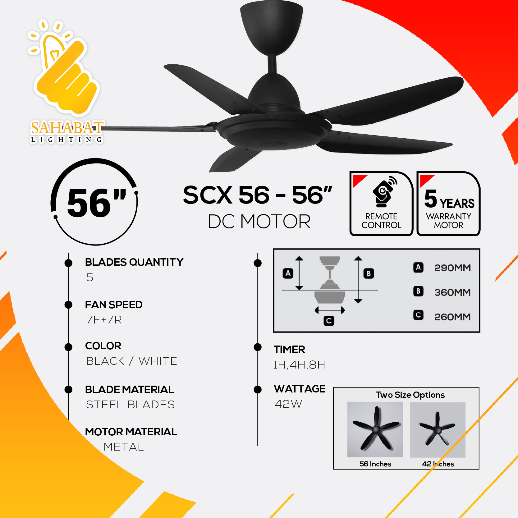 [SIRIM] DEKA SCX42" / SCX56" DC Motor/DKR42"/DKR56"/REVA42"/REVA56" AC ...