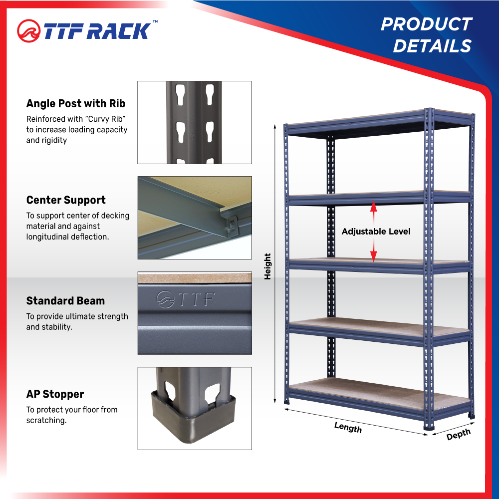TTF Rack™ RAKKU RACK /Height 182-213cm 5 Levels /Boltless Rack Rak Besi ...
