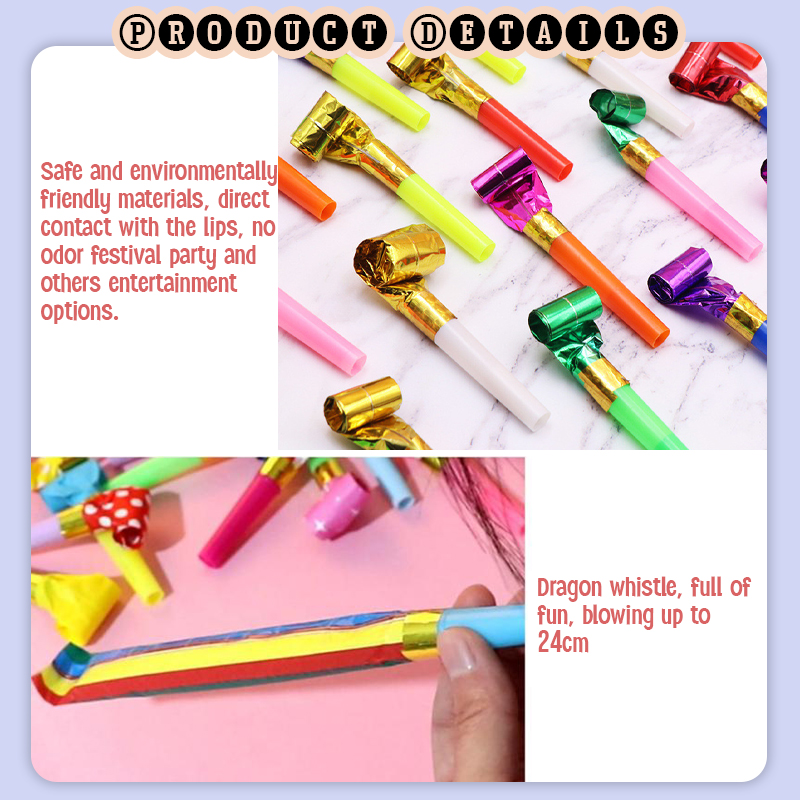 [Little B House] Birthday Party Toy Blow Dragon Whistle Roll Horn Props ...