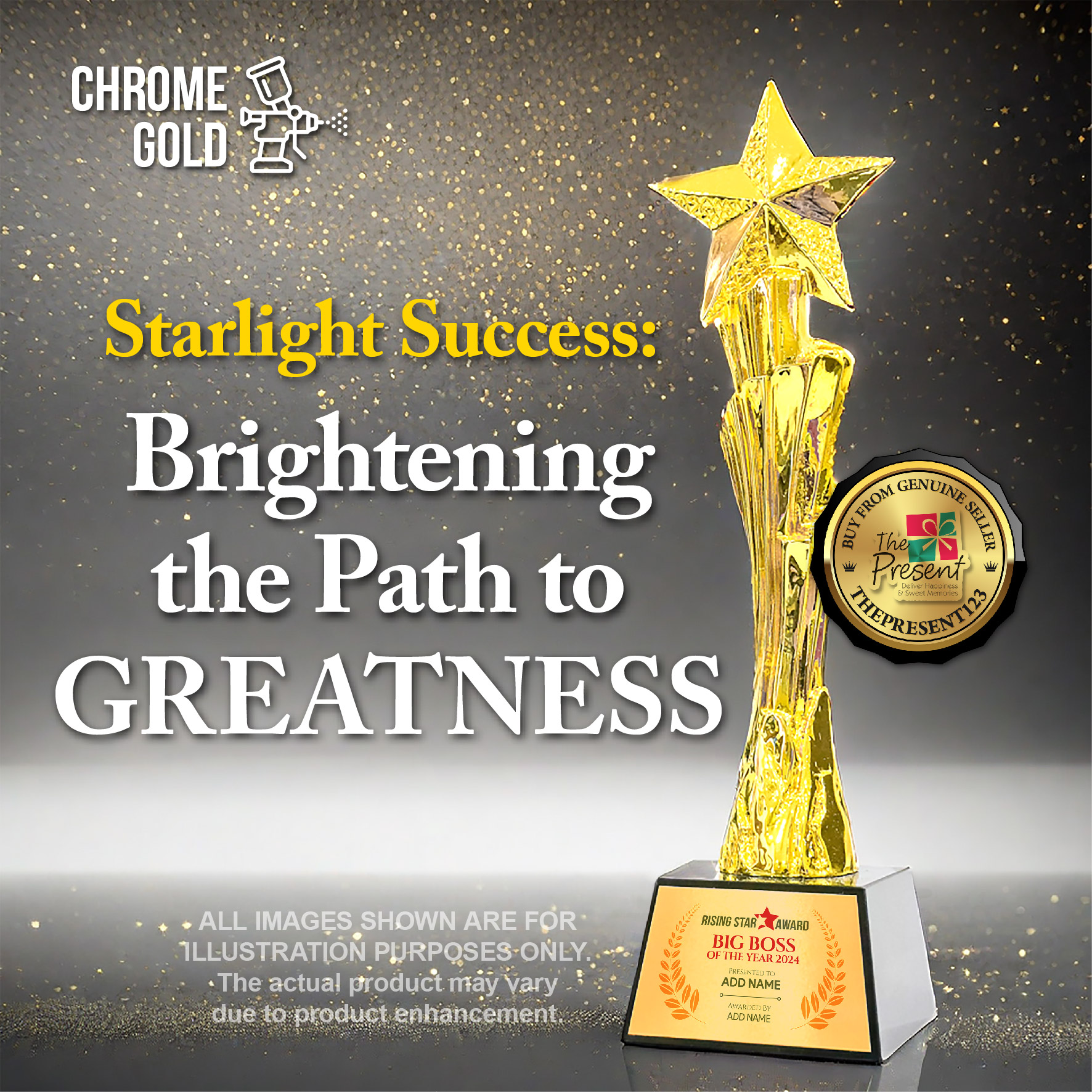 Golden Rising Star Excellence Resin Award Trophy with Custom Name Gold ...