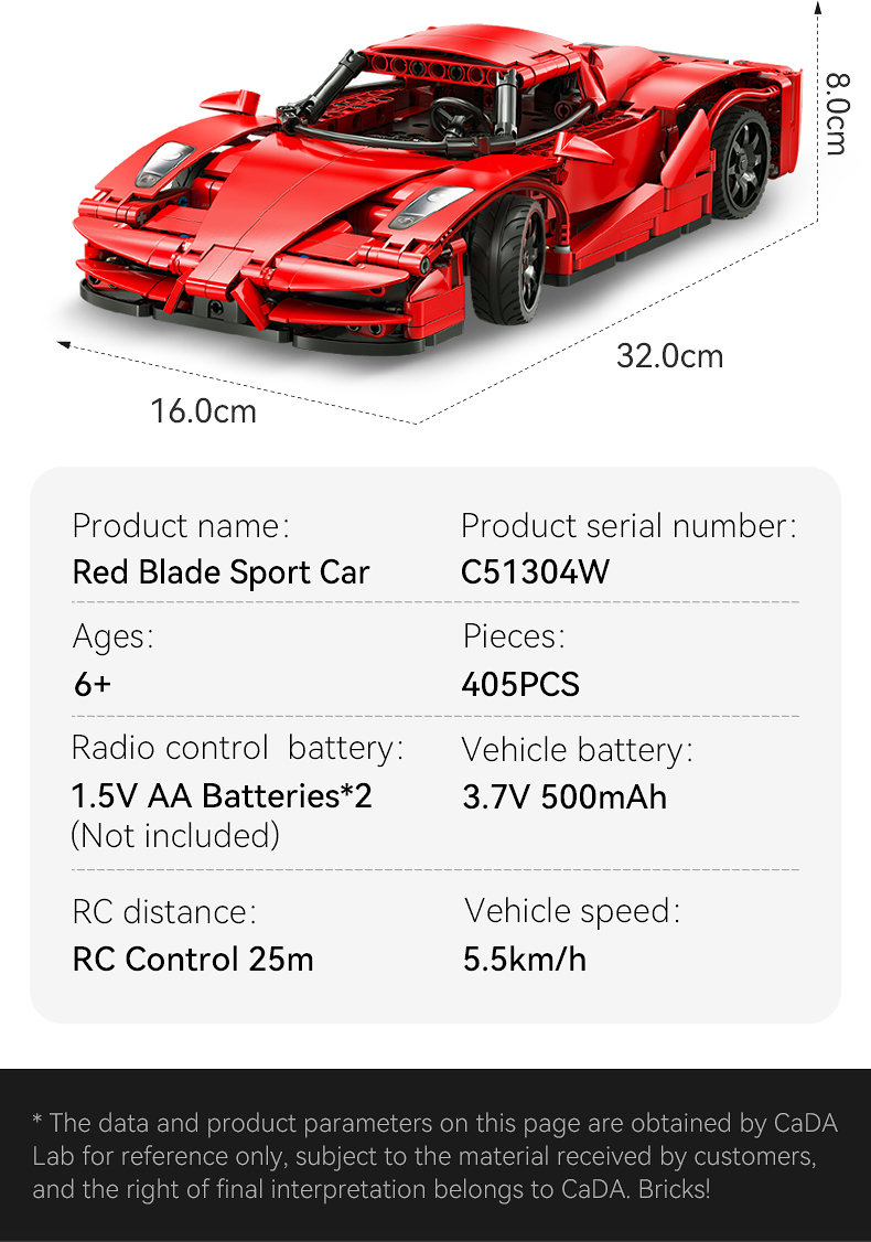 CaDA Red Blade Sports Car 1:14 C51304W RC Block Toy Set (405 Pieces ...