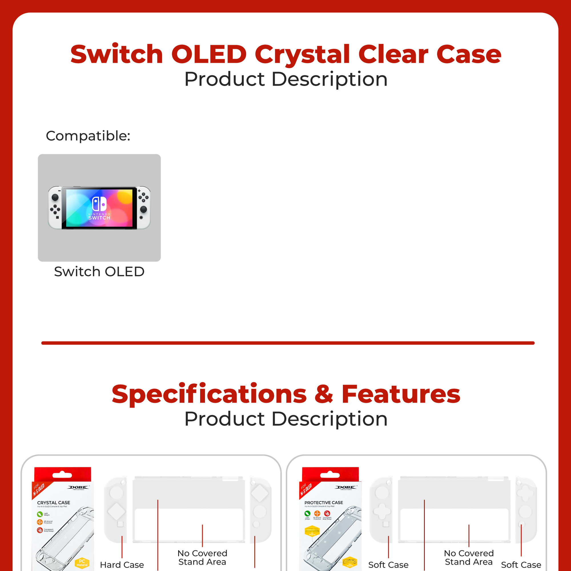 DOBE AKITOMO Nintendo Switch OLED Crystal Case TPU Protective ...