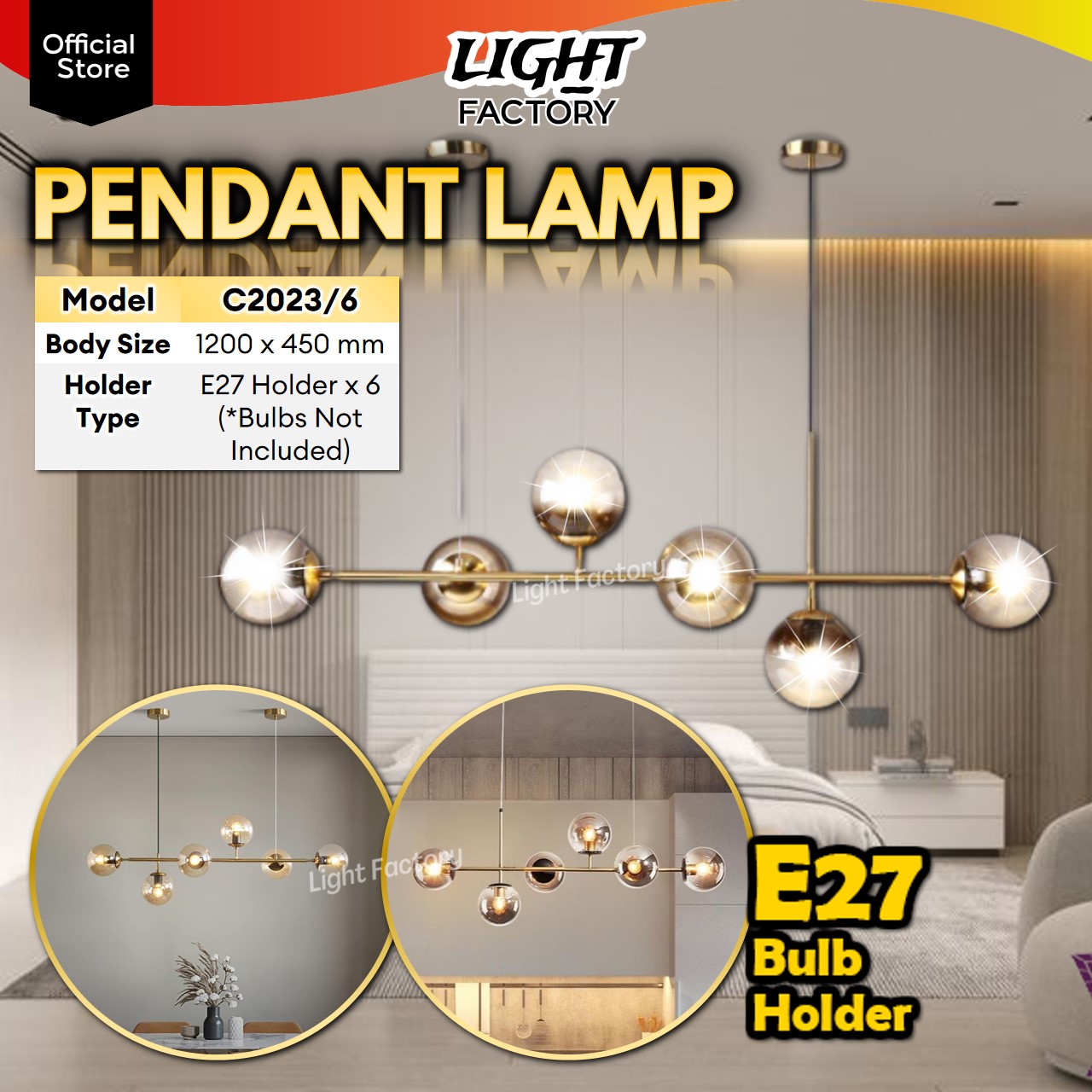 Decorative Pendant Light E27 Holder Nordic Pendant Lamp Golden Dining ...