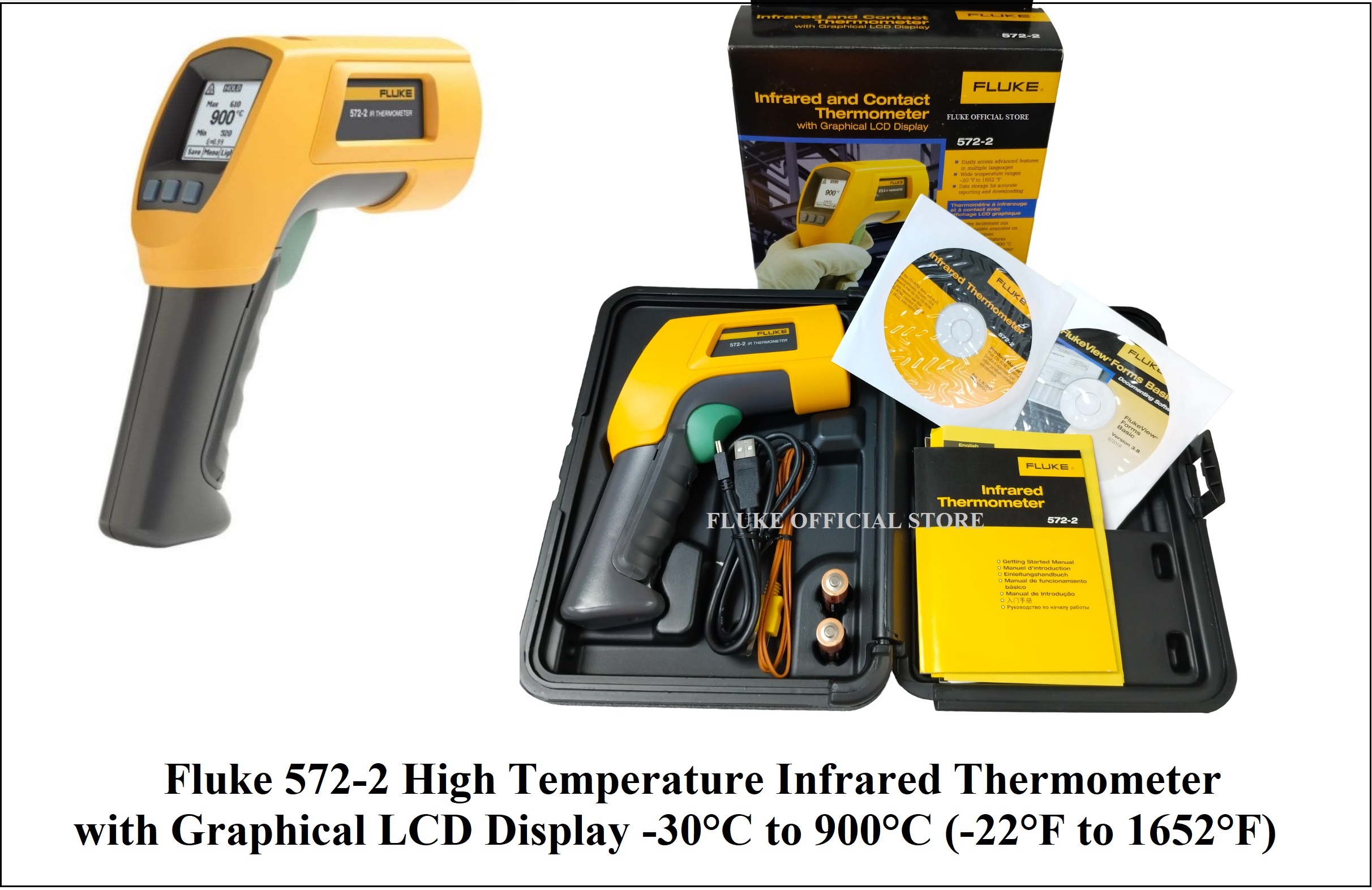Fluke 572-2 High Temperature Infrared Thermometer with Graphical LCD ...