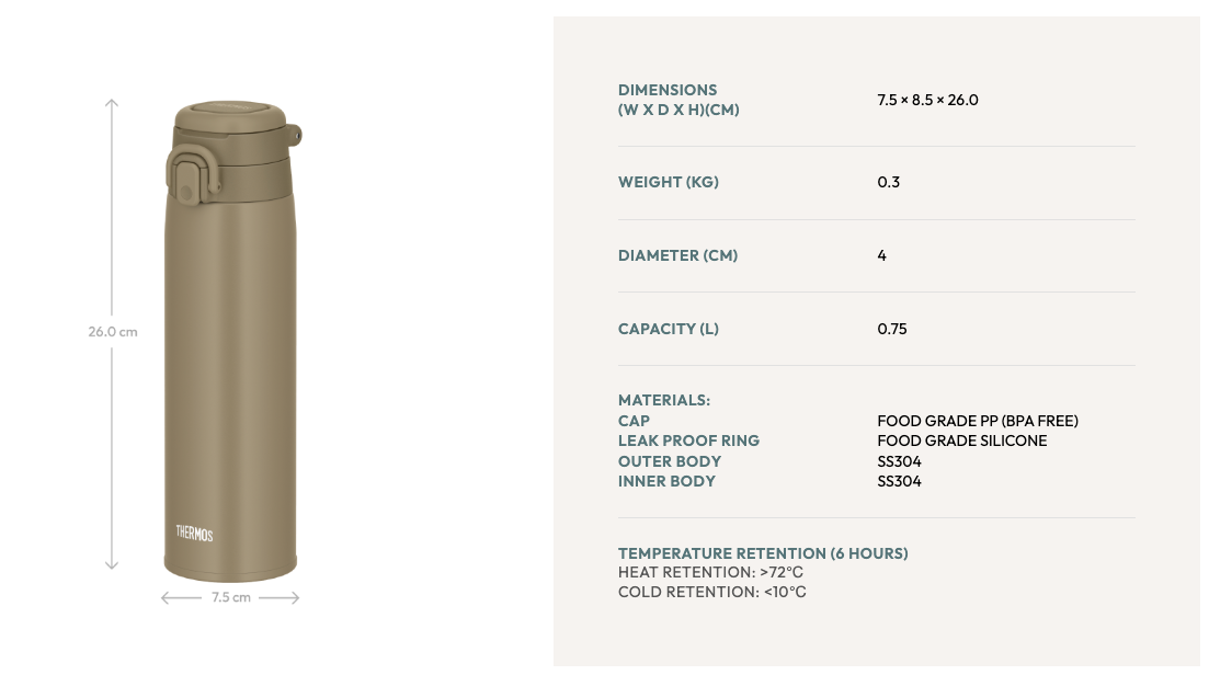 THERMOS Vacuum Insulated Thermal Flask with Carry Loop JOS Series ( 500ml / 750ml ) One-Touch ...