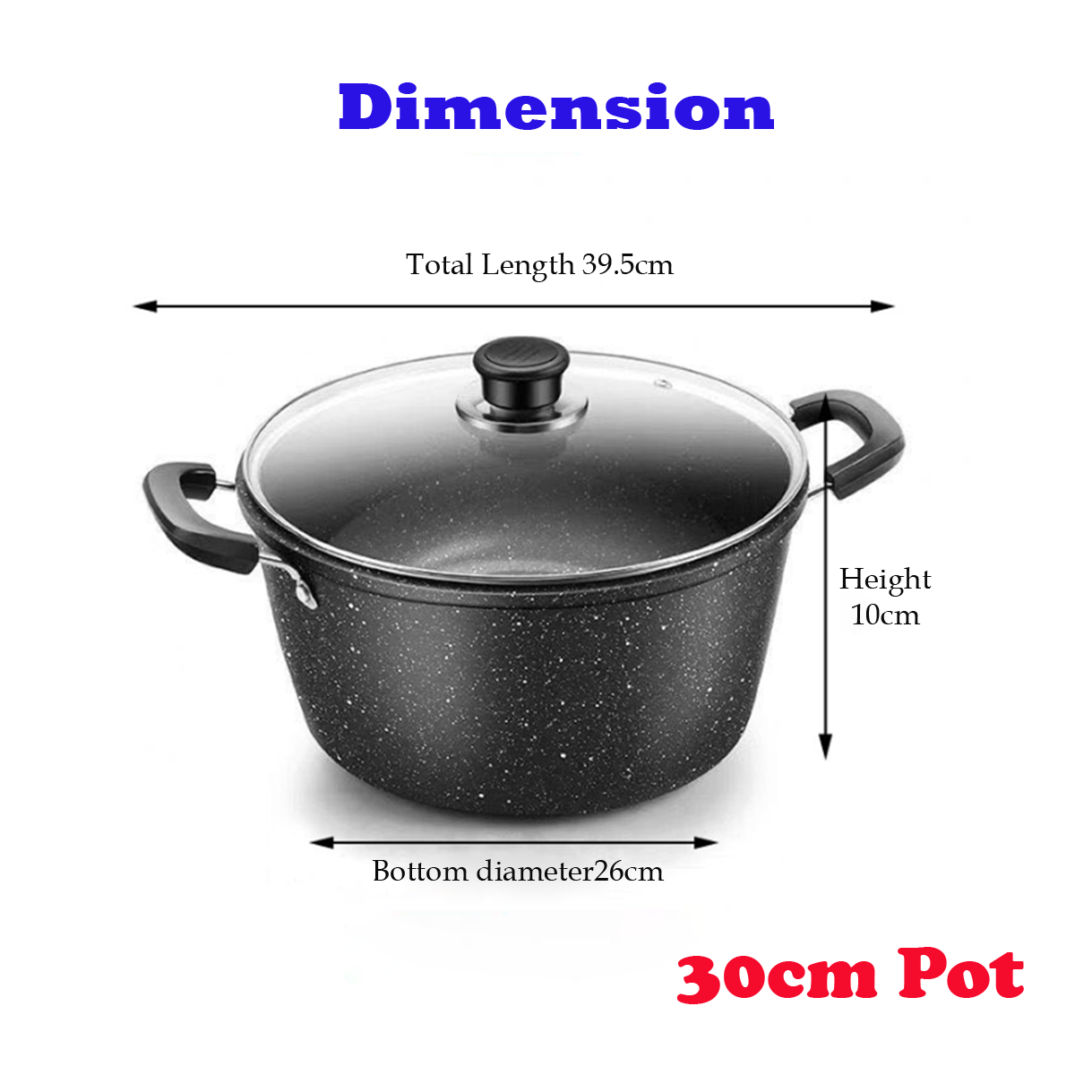 4 Litre Large Deep Cooking Pot Non Stick Marble Stone Coating Soup Stew ...