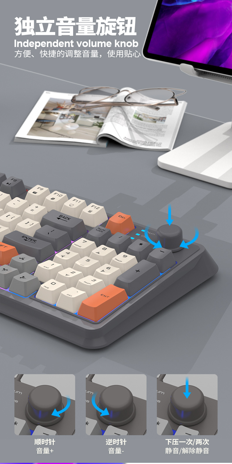 XUNFOX K94 Three-colors 94-Keys Blacklight Dual Mode Wireless Silent ...