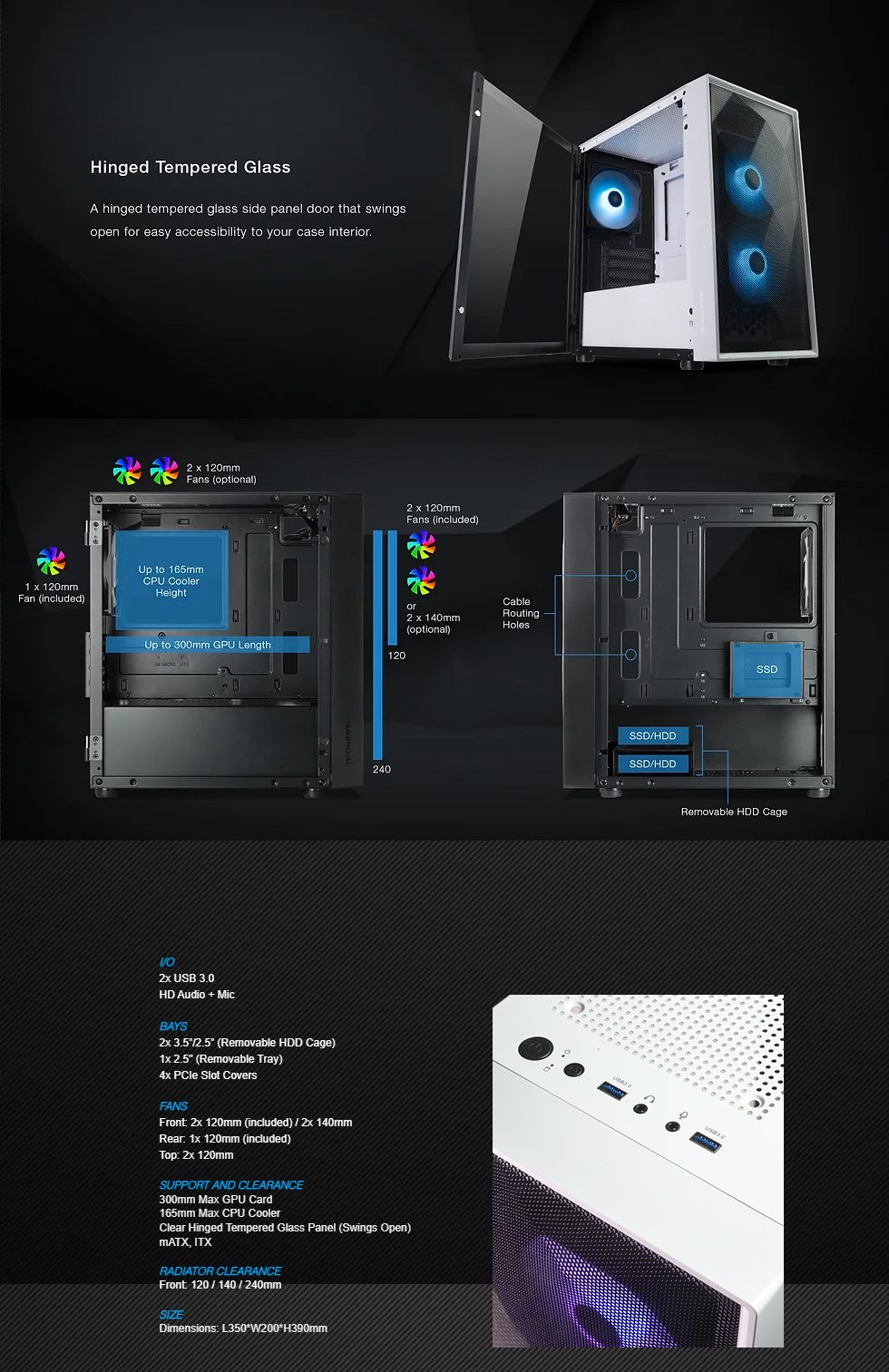 Tecware Forge M2 ARGB TG mATX PC Case - Black / White # TWCA-FOGM2A-BK ...