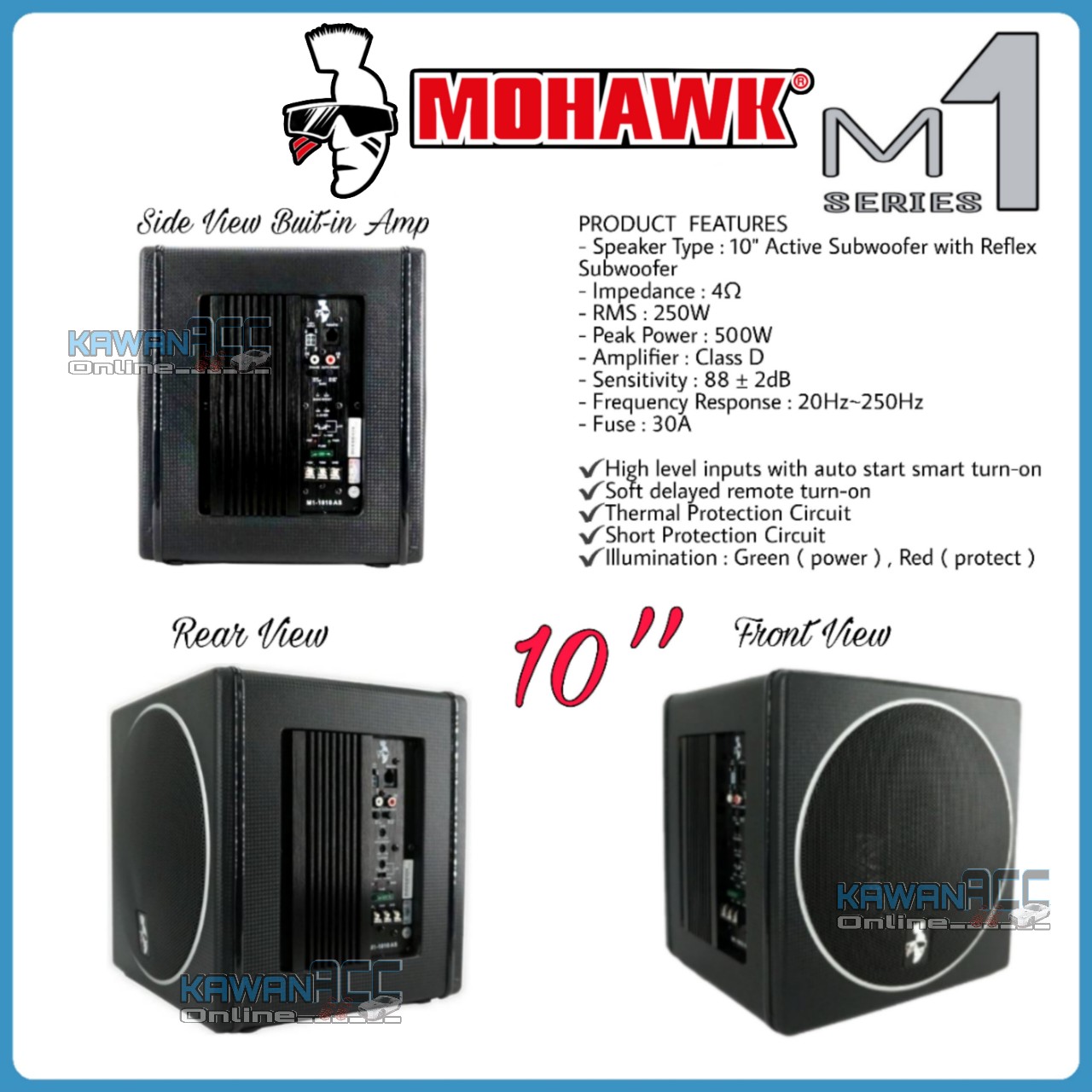 MOHAWK Silver 10" / 8" inch Active Subwoofer With Reflex SUB Woofer M1 ...