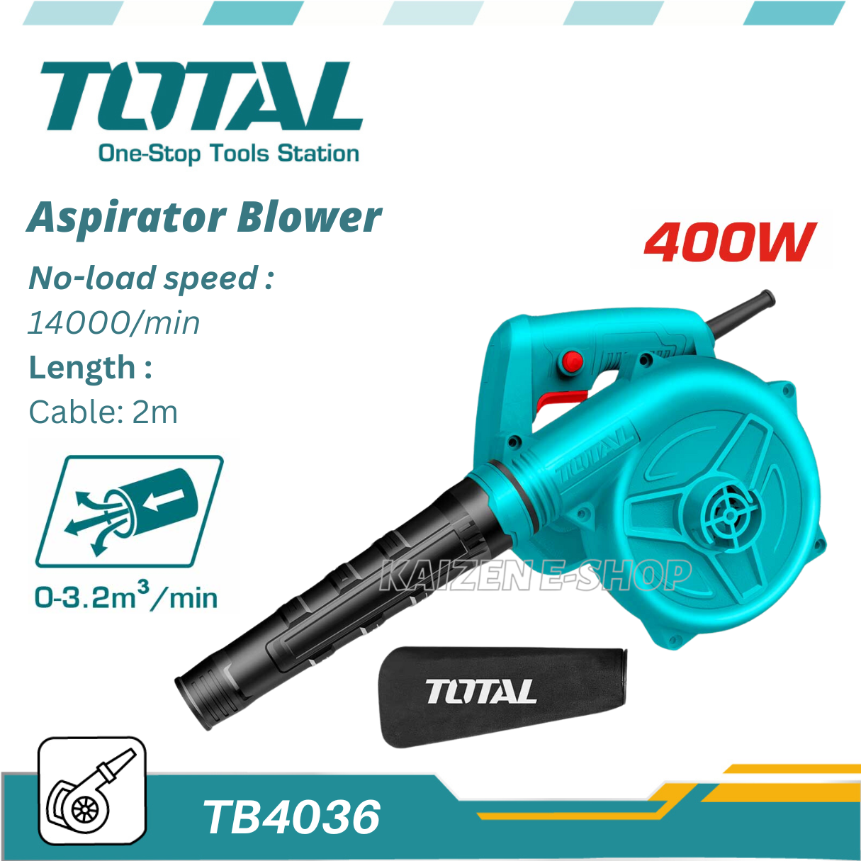 TOTAL TB4036 Aspirator Blower 400W (Replacement model :TB2046 ...
