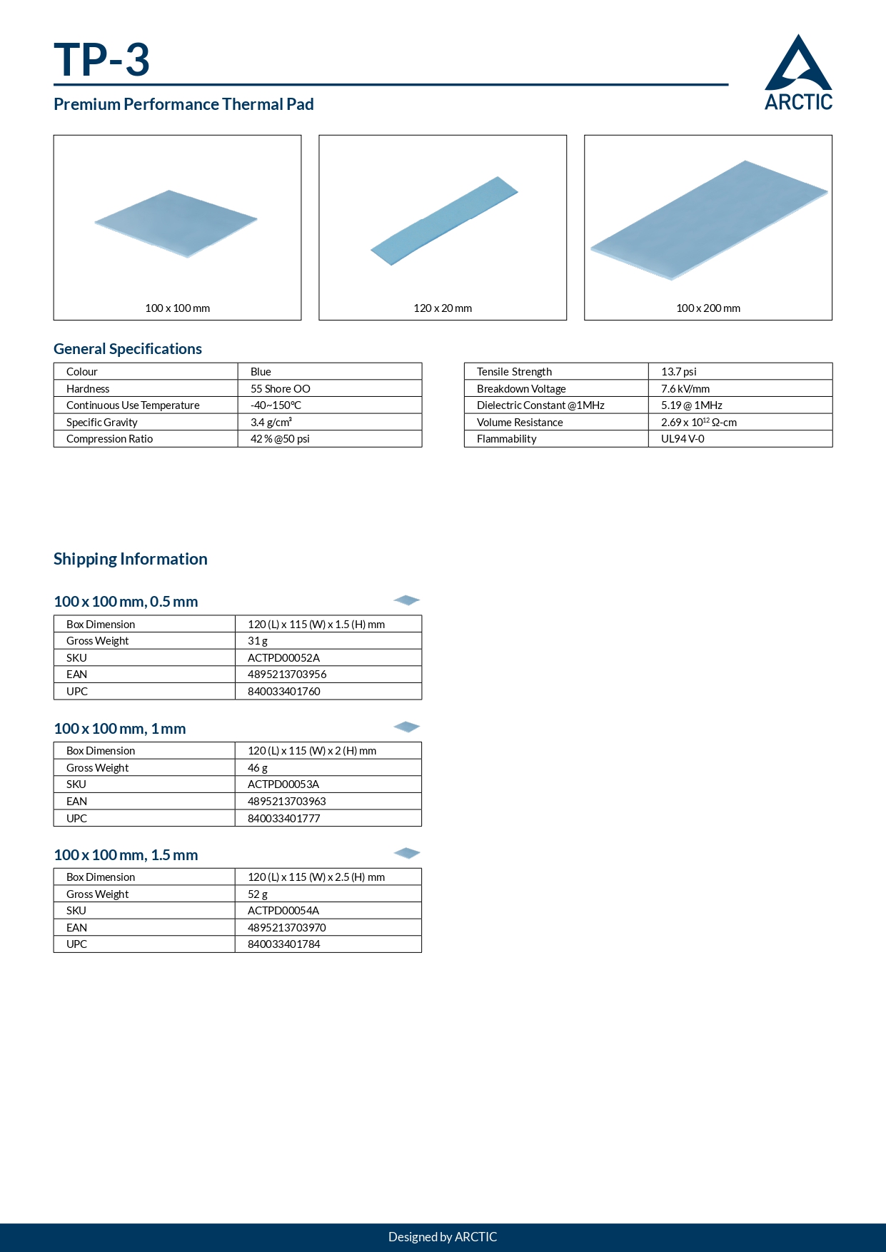 ARCTIC TP-3 Premium Performance Thermal Pad (1pcs) - 100*100*0.5mm ...