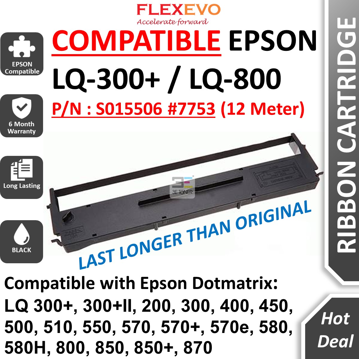 Compatible EPSON LQ300 LQ-300 LQ300+ LQ300+ii LQ800 LQ-800 LQ580 LQ850 LQ870 LQ570 LQ200 S015506 ...