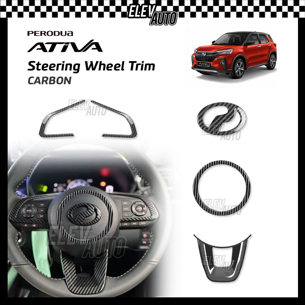 Perodua Ativa Steering Wheel Trim Carbon Fiber Frame Logo Trim Cover ...