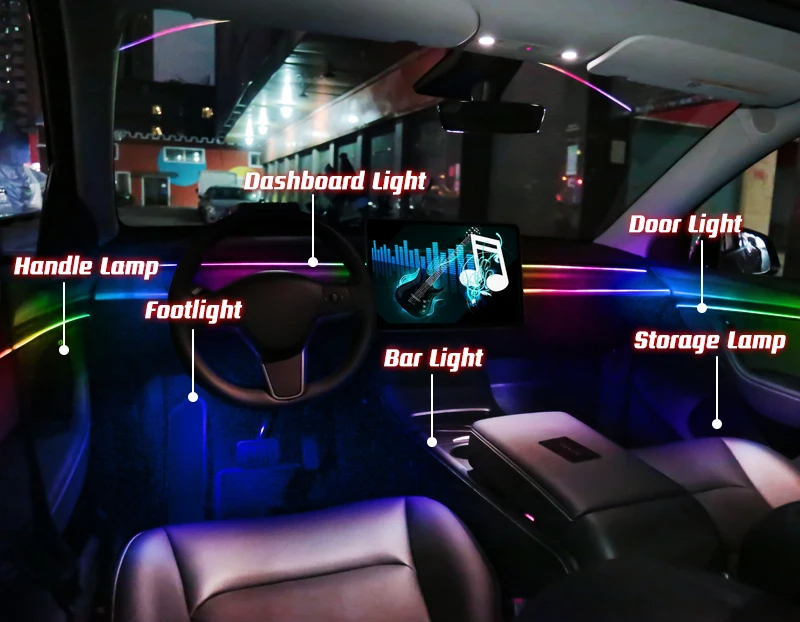 6 / 18 in 1 64 Color RGB/ Dream Colour Car Atmosphere LED Acrylic Fiber ...
