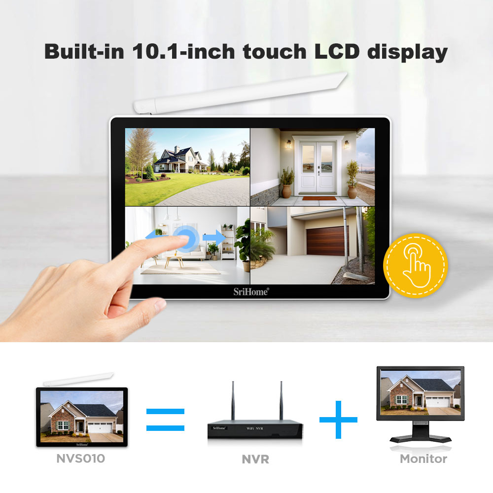(5MP) SriHome NVS010-IPC056 NVR WiFi Touch Screen Monitor 4-Channel ...