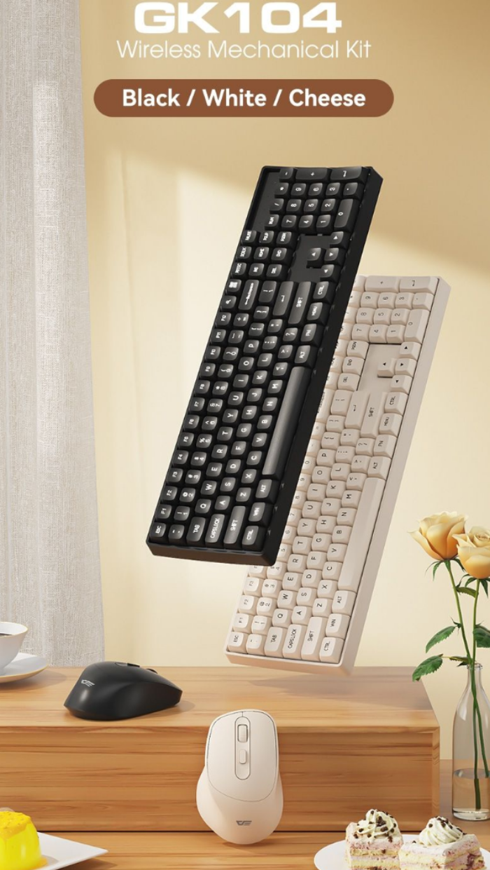 AIGO DarkFlash CK104 Wireless Mechanical Keyboard & Mouse Combo - Black/Cheese/White 106 Keys ...