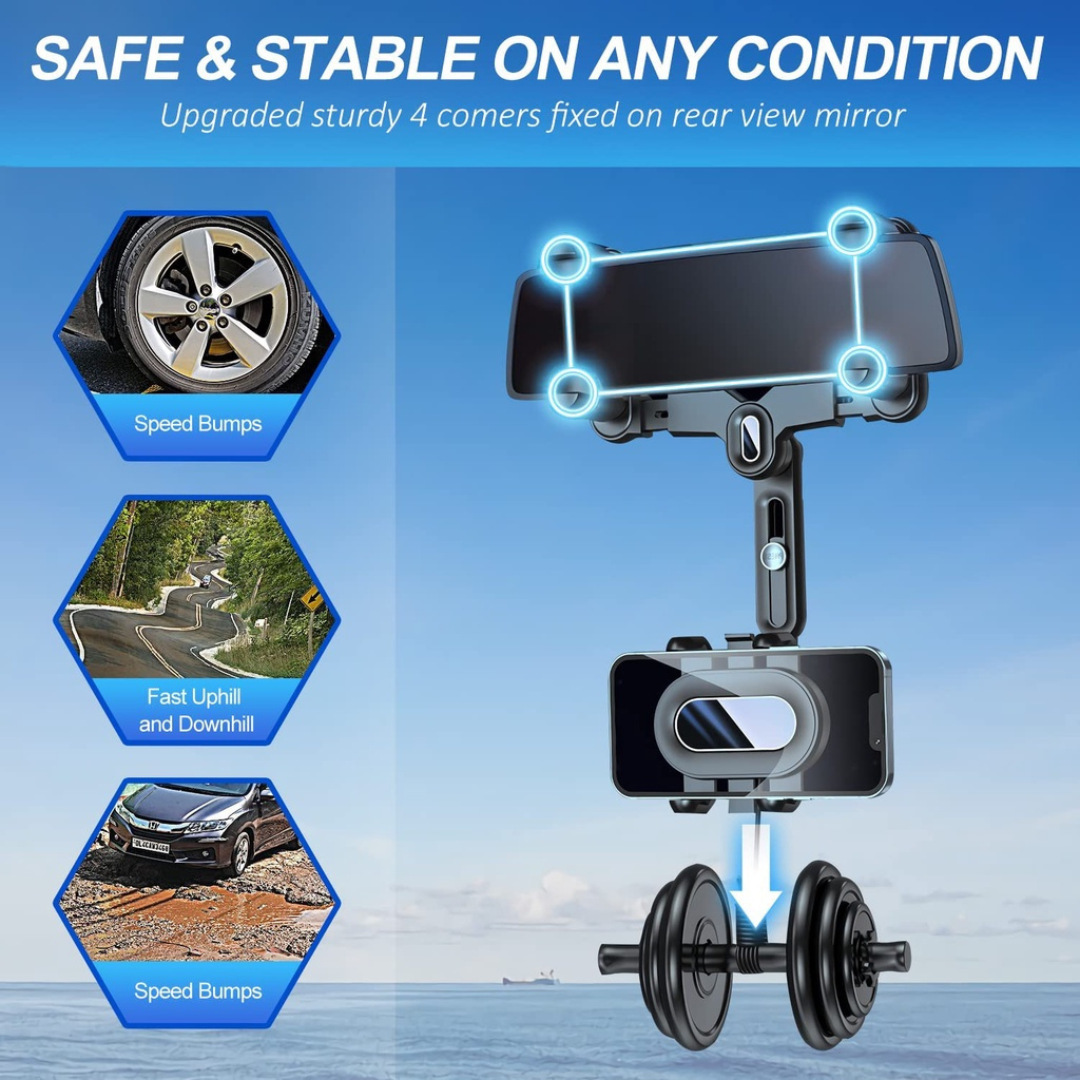 Car Phone Holder Rearview Mirror 360° Rotatable Retractable Phone Mount ...