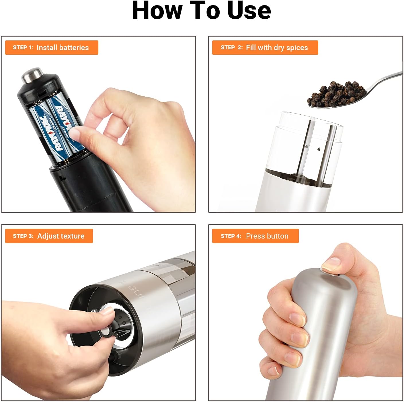 Electric Automatic Salt and Pepper Grinder Battery Powered with LED ...