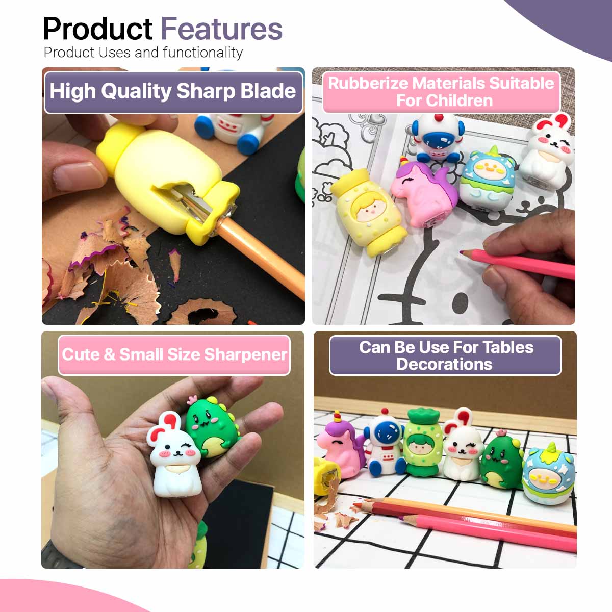 Cute Cartoon Pencil Sharpener Kids Manual Sharpener Rubber Table ...