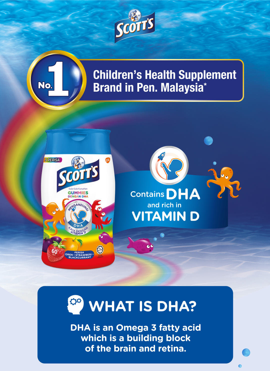 Scott's DHA Chewable Gummies - Rainbow Assorted (60's x 2) | Shopee ...
