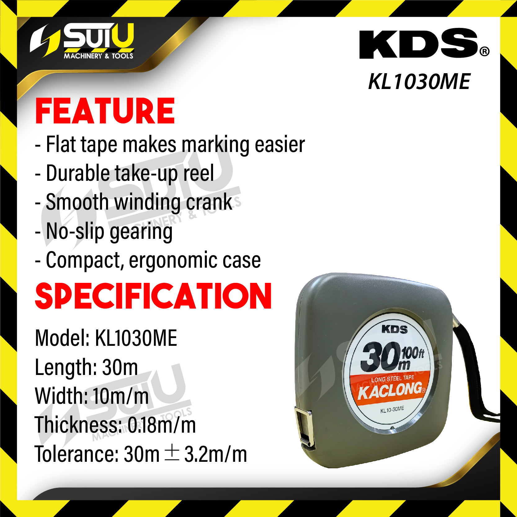 KDS KL10-30ME / KL1030ME 30M x 100ft Measuring Steel Tape / Tali Tape ...